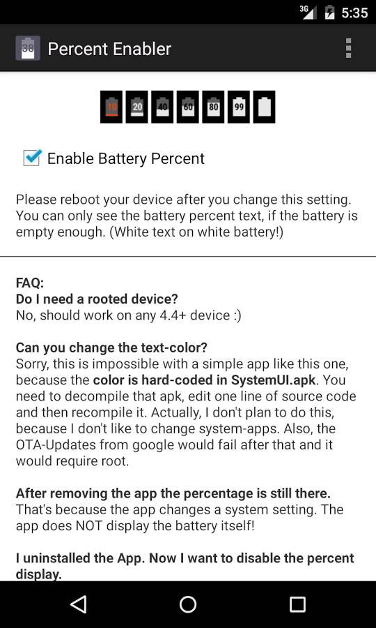 Battery Percent Enabler App needs no root | Android Community