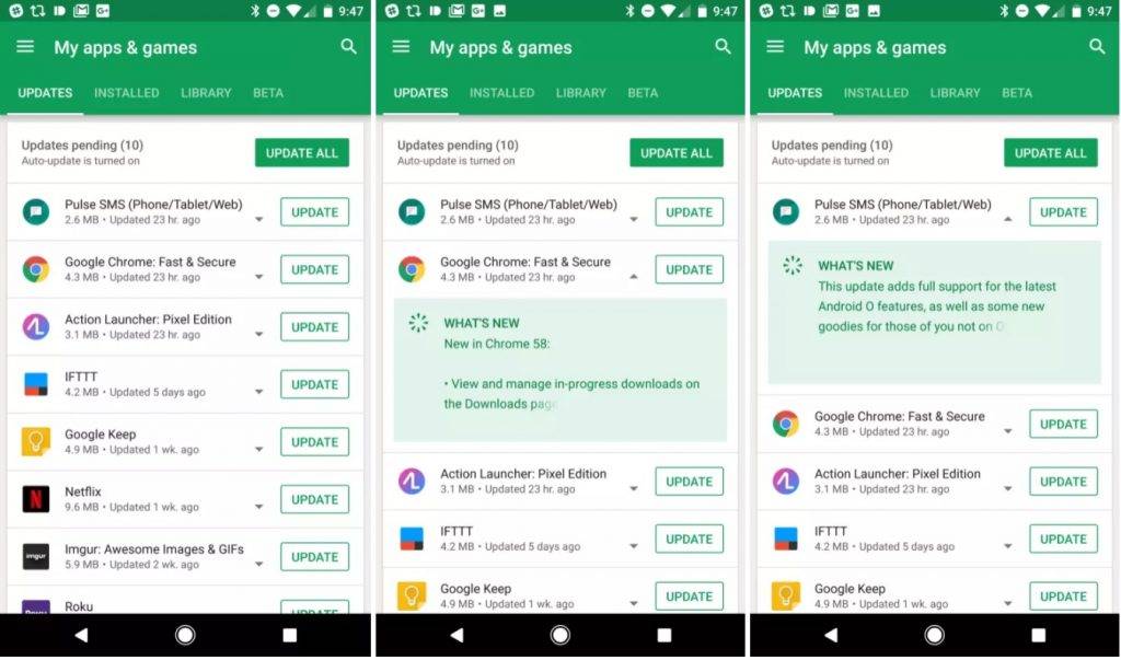 Google Play Store now has inline changelogs in update menu | Android ...