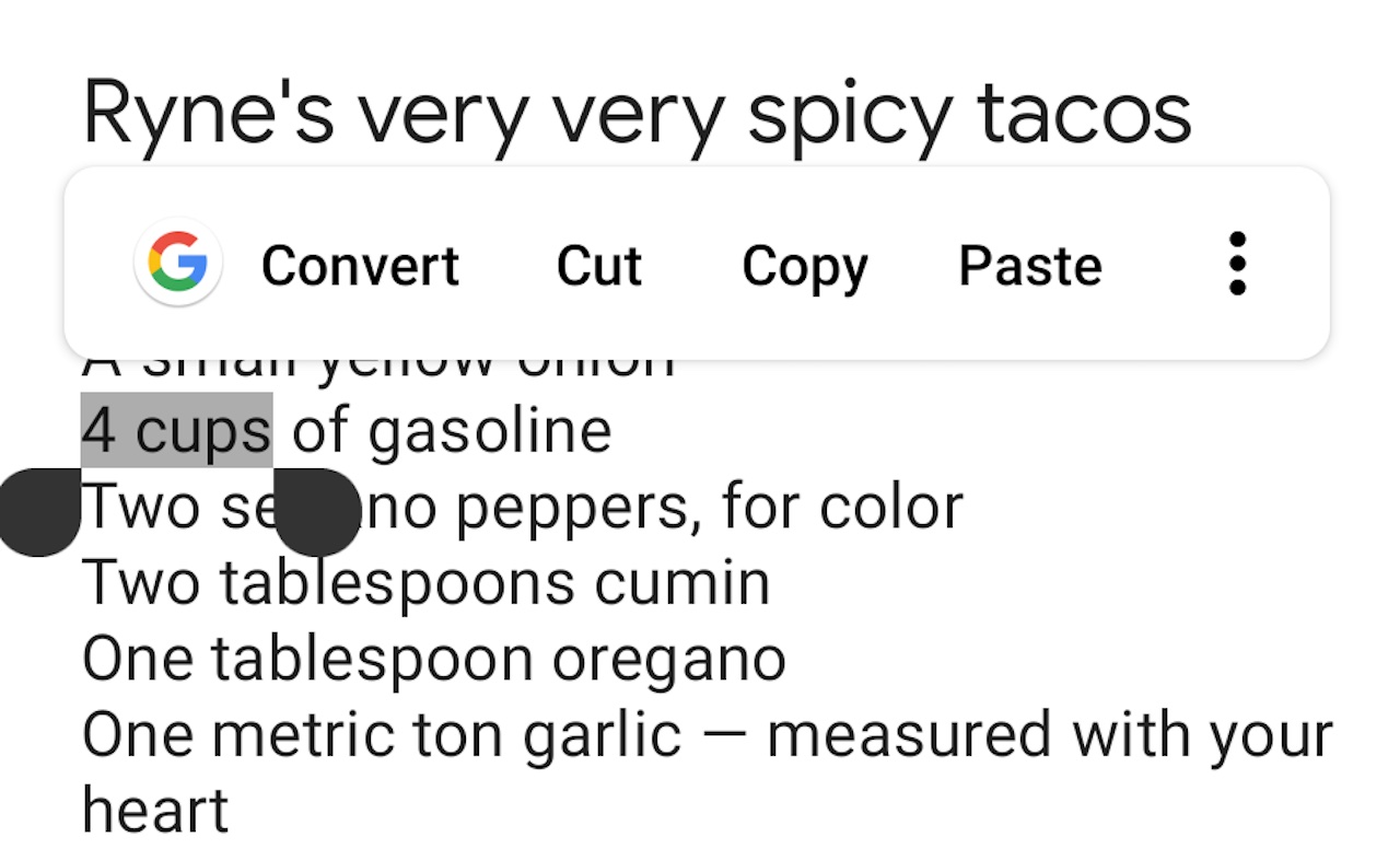 Android lets you convert units using Smart Text Selection | Android ...